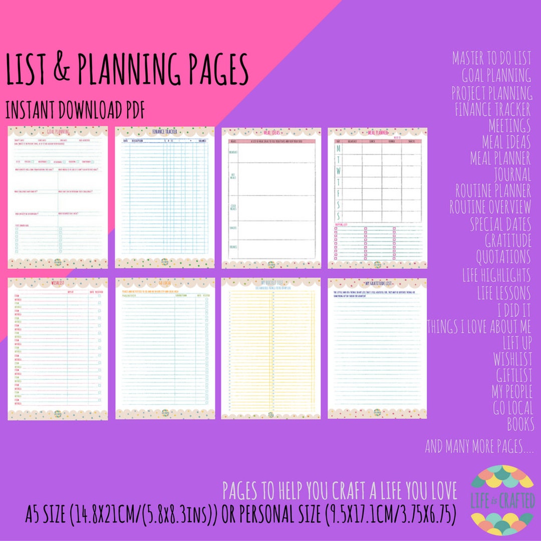 PDF PRINTABLE A5 Size List and Planning Pages DOTTY Design - Etsy