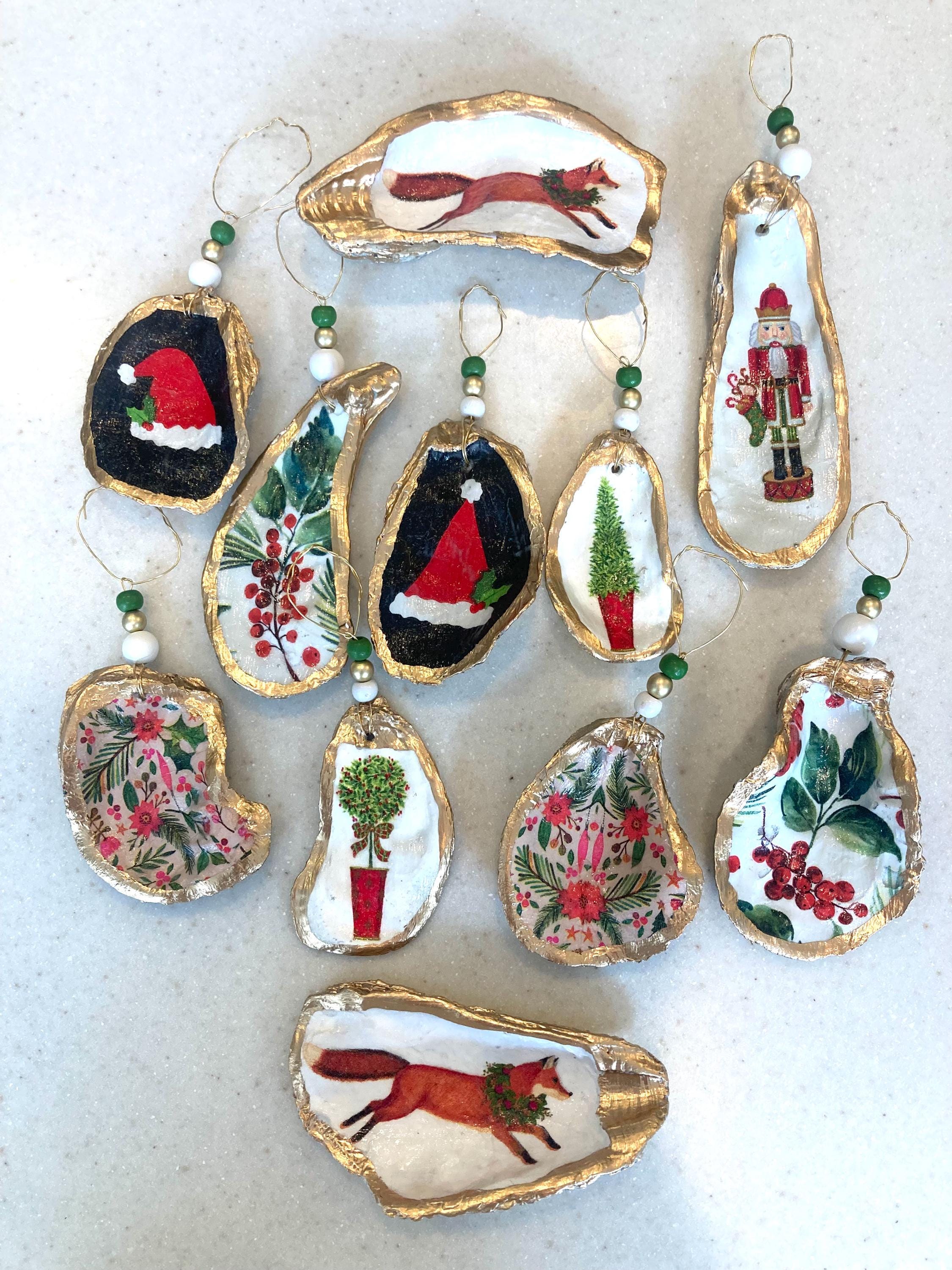 Oyster Shell Christmas Ornaments Choose From Fox Topiary Santa Hat ...