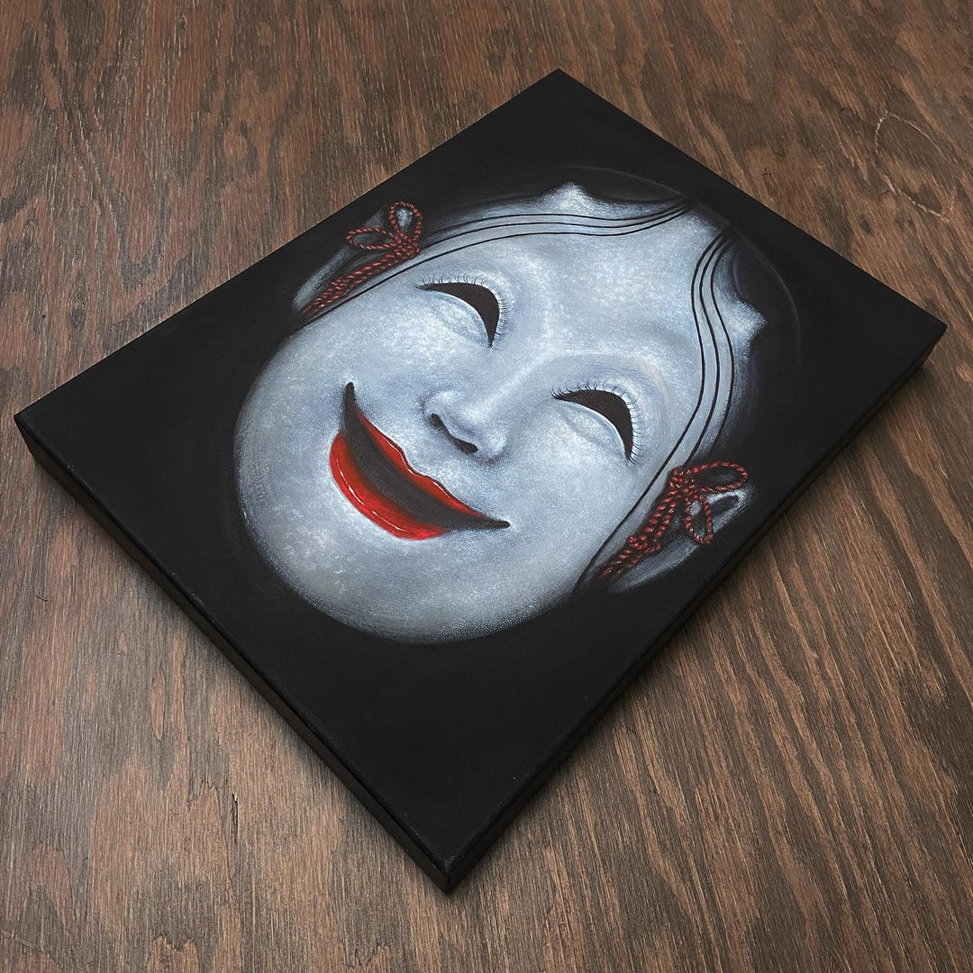 Japanese Noh Kabuki Mask Oil on Canvas Original Painting - Etsy
