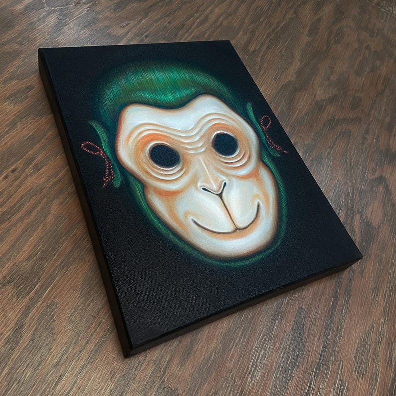 Japanese Monkey Kabuki Mask Oil on Canvas Original Painting - Etsy