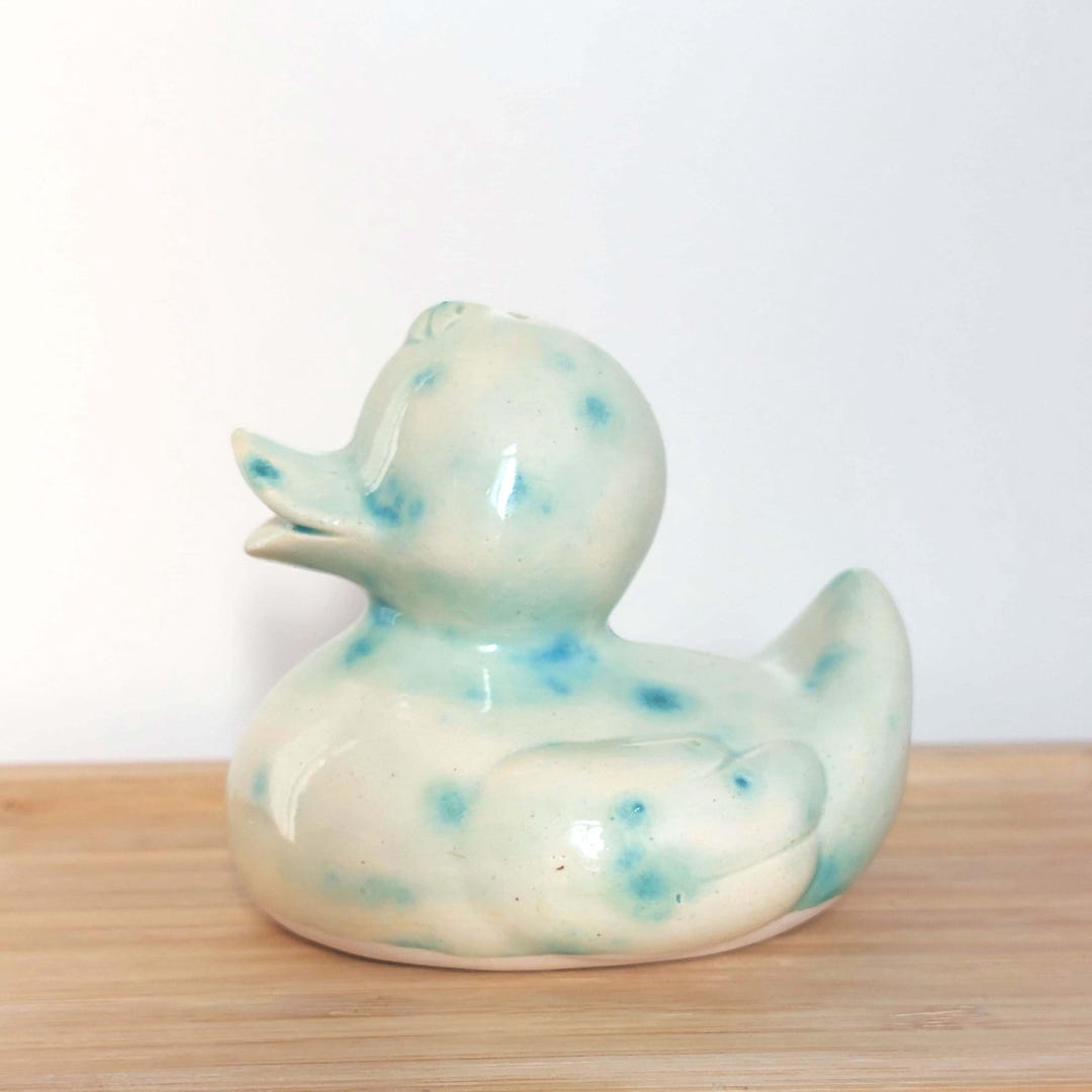 Ceramic Duck Figurine - Artisan Pottery Bookshelf Decor Glazed in the ...
