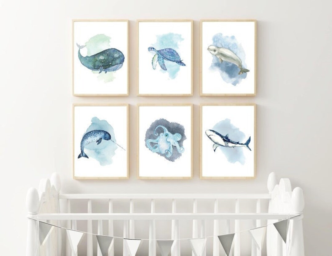Ocean Wildlife Watercolor Printable Art - Set of 6 Posters - Under the ...