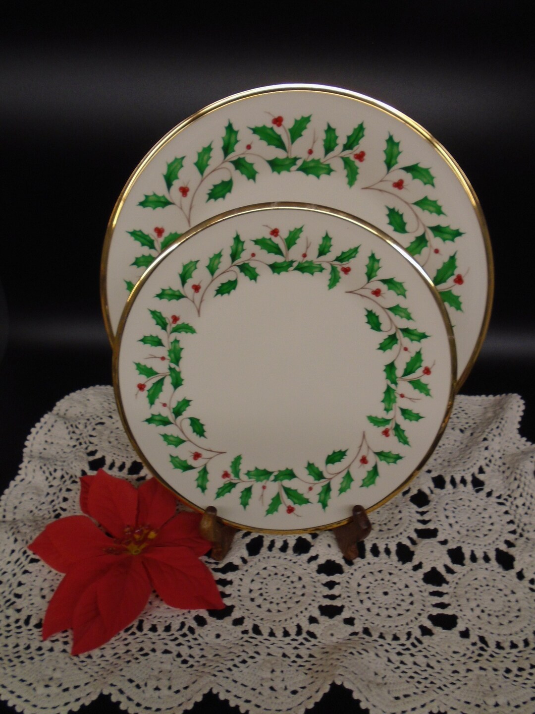 Lenox Holiday Dinner Salad Plates 10.75" Salad 8" IMPERFECT Holly Berry ...