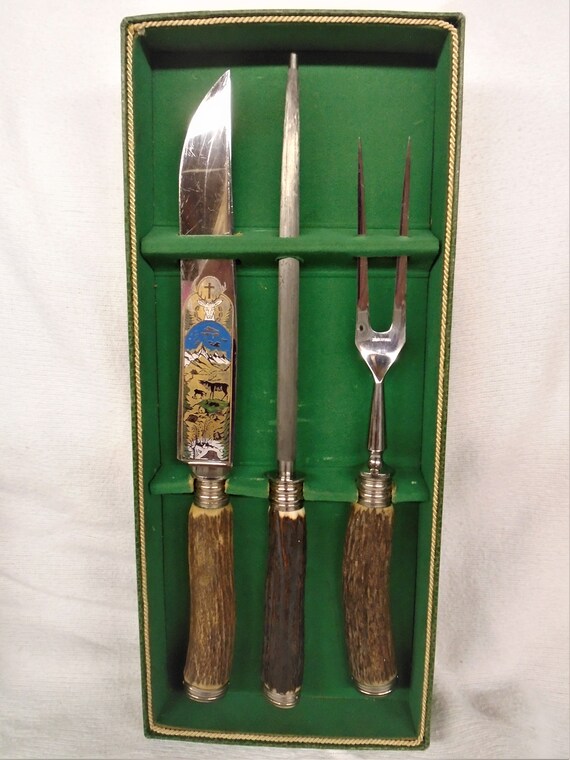 Stag Horn Carving Set Rostfrei Kuno Ritter Solingen Germany - Etsy