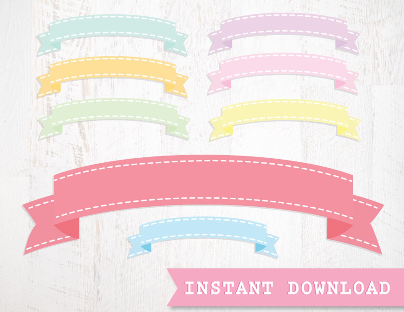 SALE Stitched Banners Digital Clipart for Scrapbooking and Crafting ...