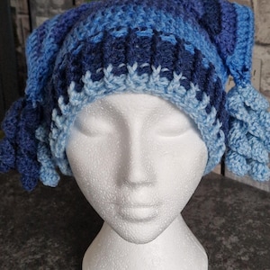 Aran Weight Crochet Hexi Jesters Hat Adult Blue With Twirls - Etsy