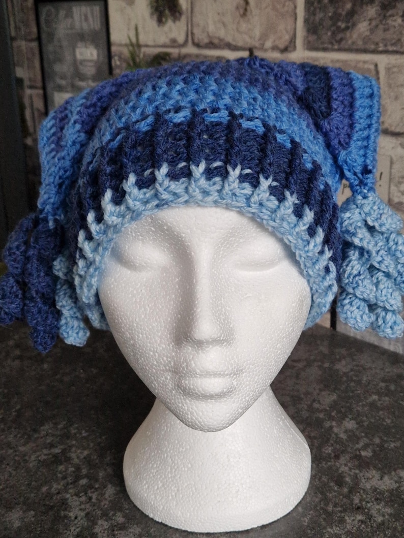 Aran Weight Crochet Hexi Jesters Hat Adult Blue With Twirls - Etsy