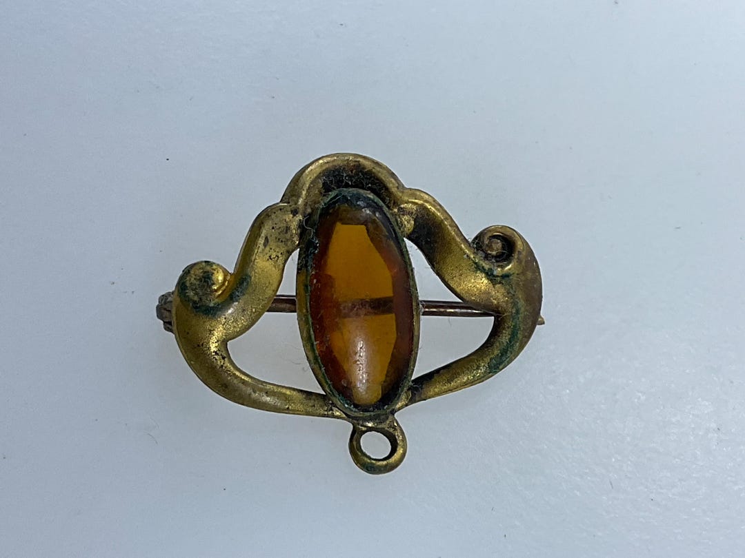 Vintage Pin Brooch Gold Toned With Oval Orange Stone Used - Etsy
