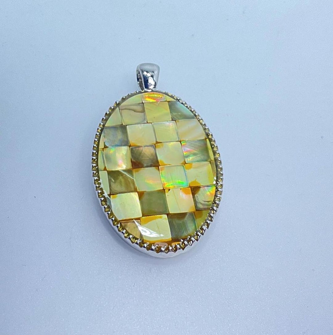 Vintage Silver Toned Checkered Abalone Shell Pendant Used - Etsy