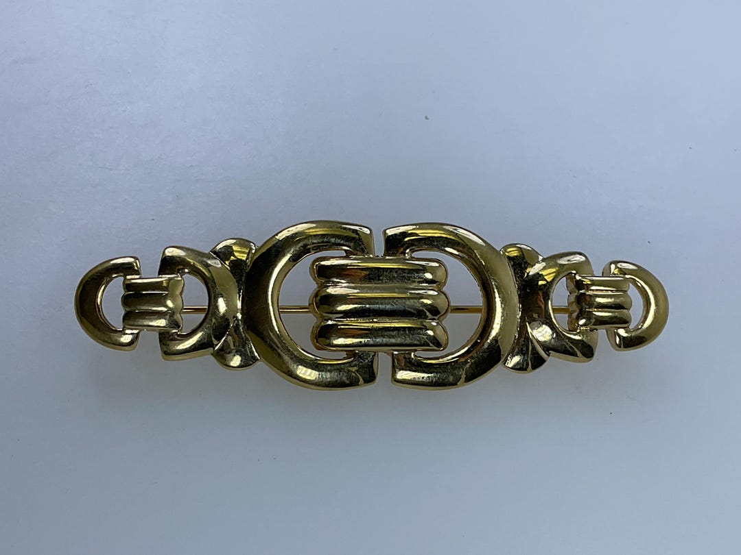 Vintage Trifari Pin Brooch Gold Toned Bar With Links Design Used - Etsy