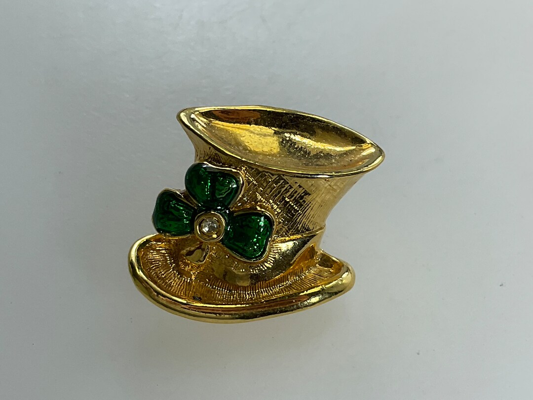 Vintage Avon Pin Brooch Gold Toned Leprechaun Hat With Shamrock Green ...