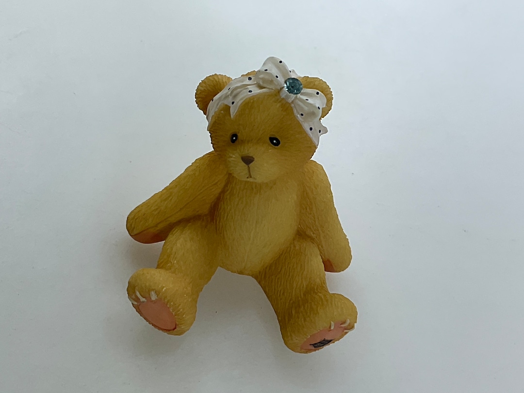 Vintage Avon Teddy Bear With Bow and Blue Rhinestone Tan White P ...