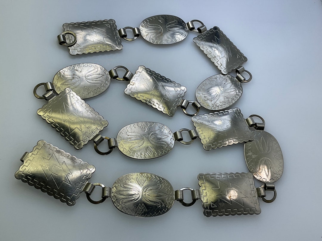 Vintage 30 Belt Silver Toned Rectangles Ovals With Floral Design Some ...