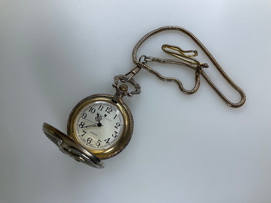 Vintage Hour Glass Pocket Watch With Eagle Design and Chain Not Working ...