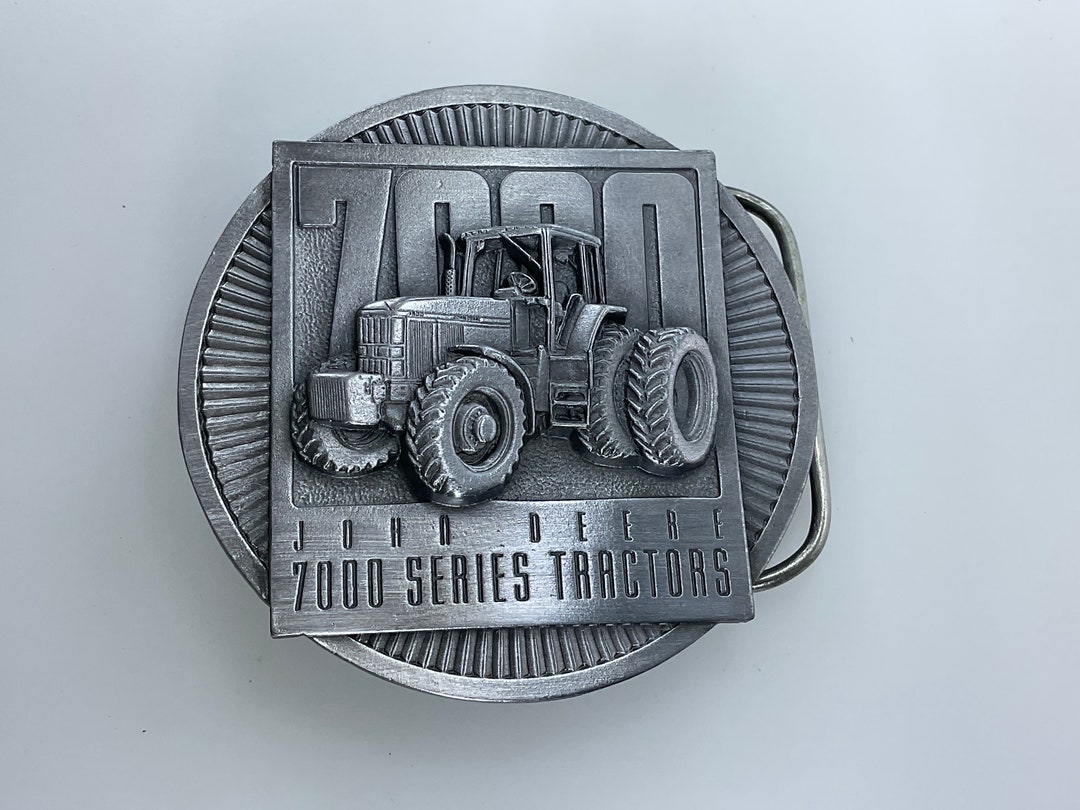 Vintage Belt Buckle Pewter Toned Round John Deere 7000 Series Tractors ...