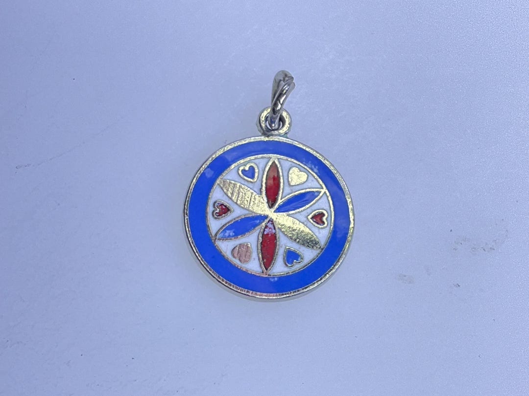 Vintage Charm Sterling Silver 925 Round Dutch Hex Red White Blue Enamel ...