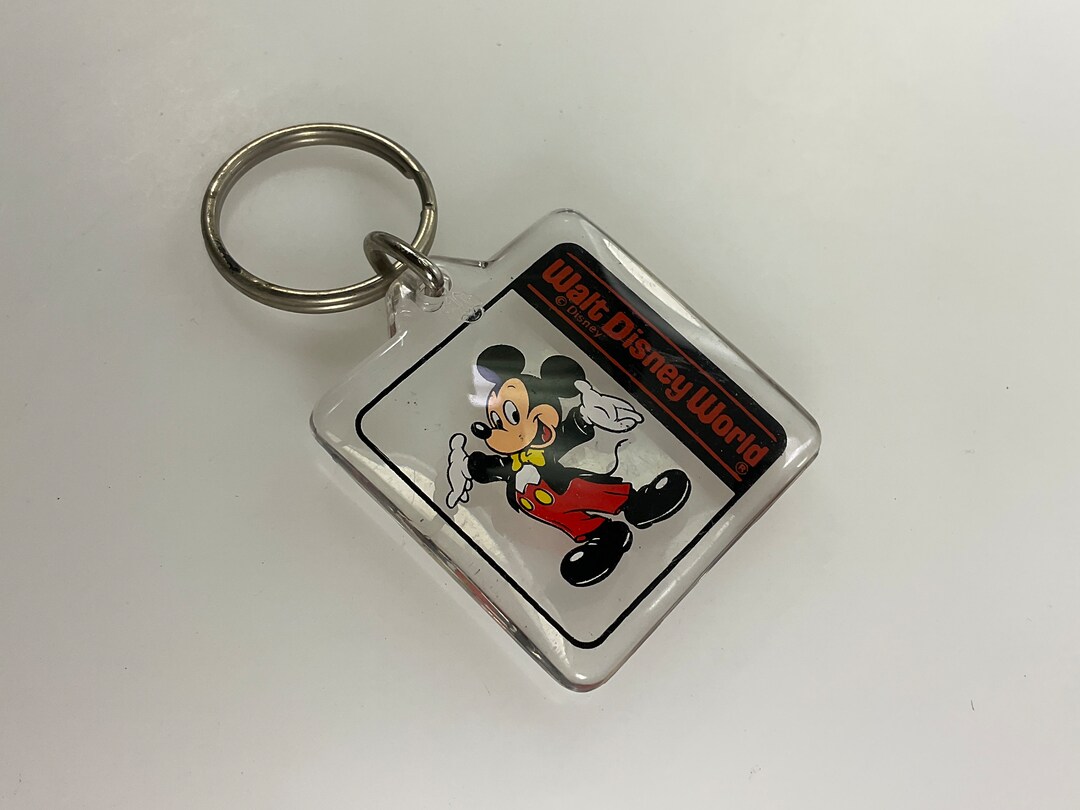 Vintage Walt Disney World Keychain Square With Mickey Mouse Used - Etsy