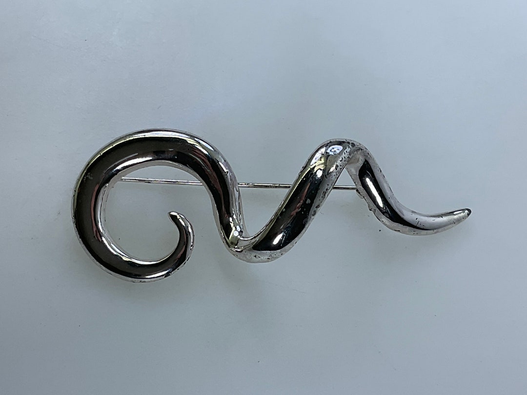 Vintage Pin Brooch Silver Toned Squiggle Design Used - Etsy