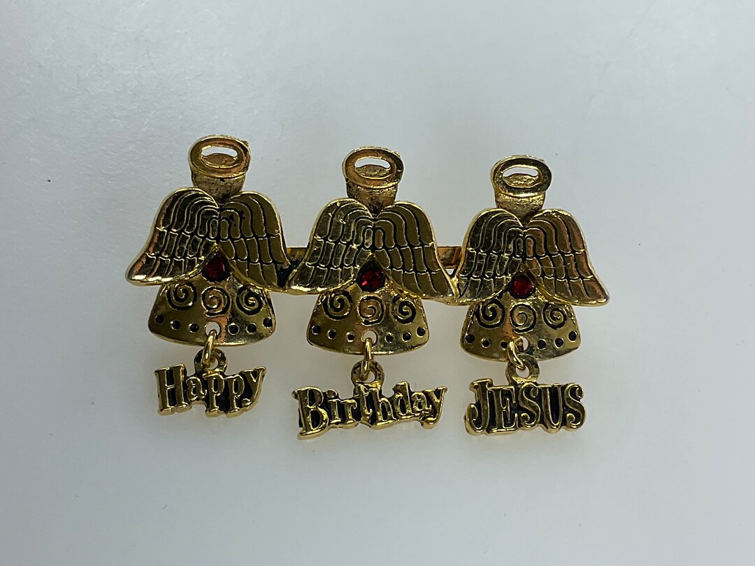 Vintage BSD Pin Brooch Gold Toned Angels With Red Rhinestones Happy ...