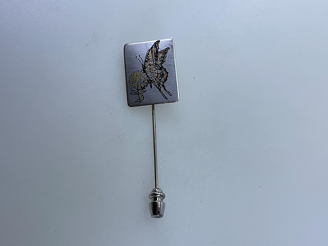 Vintage Reed and Barton Stick Pin Silver Toned Rectangle With Butterfly ...