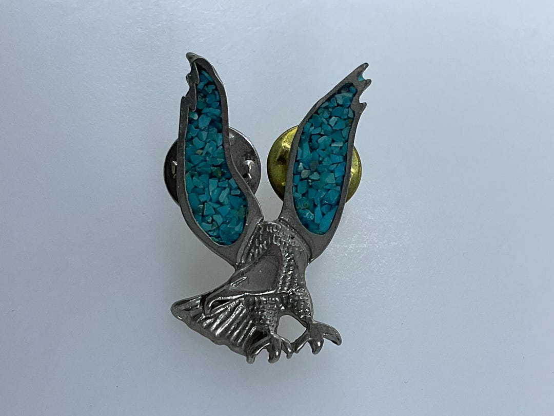 Vintage Pin Brooch Silver Toned Eagle With Blue Stone Chip Inlays Needs ...