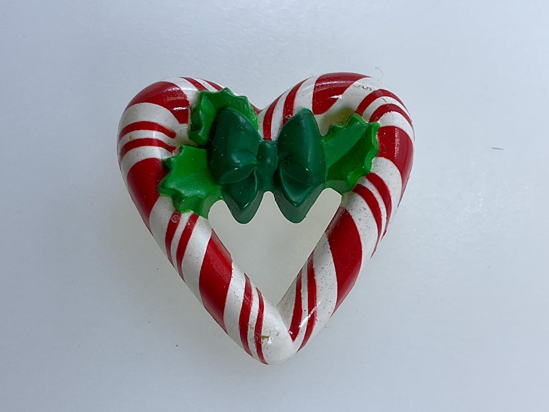 Vintage Hallmark Pin Brooch Candy Canes Heart With Bow and Holly Red ...