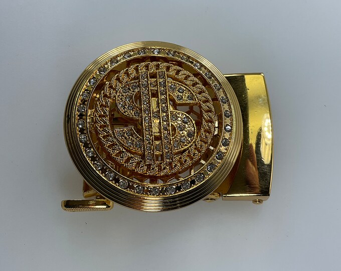 Vintage Belt Buckle Gold Toned Round With Spinning Dollar Sign With ...
