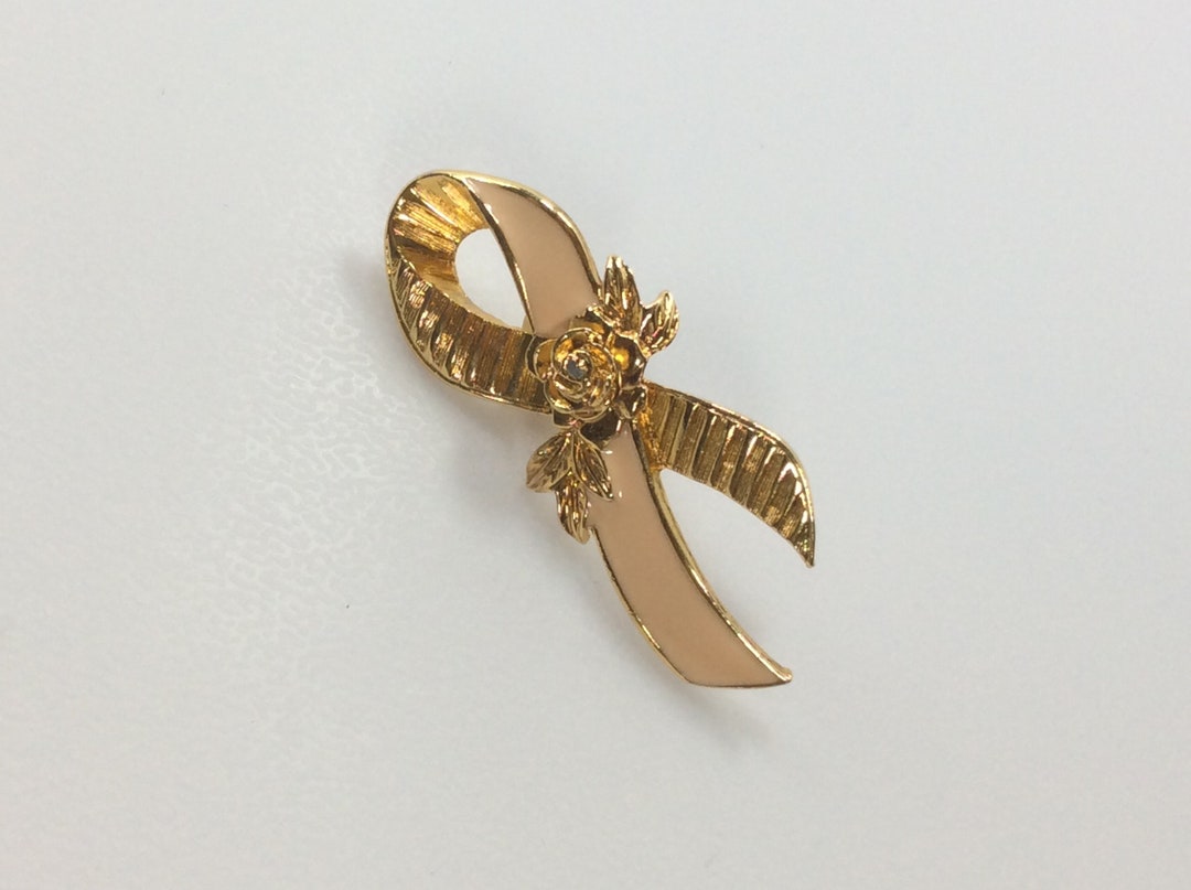 Vintage Avon Pin Brooch Gold Toned Ribbon With Pink Enamel and - Etsy