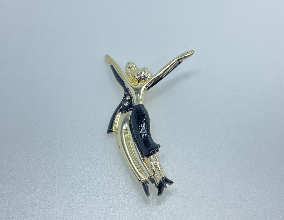 Vintage Gold Toned Brooch Pin Dancing Couple With Black Enamel and ...