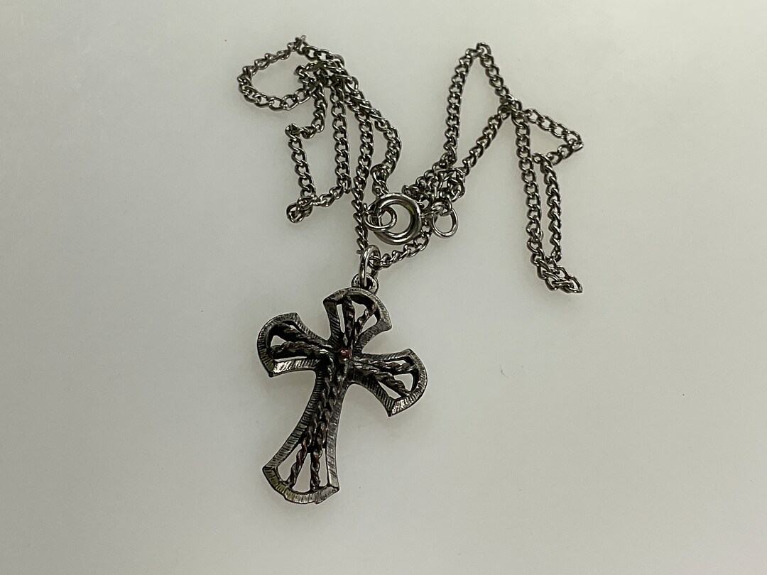 Vintage 14 Silver Toned Cross Design Shows Wear Used - Etsy