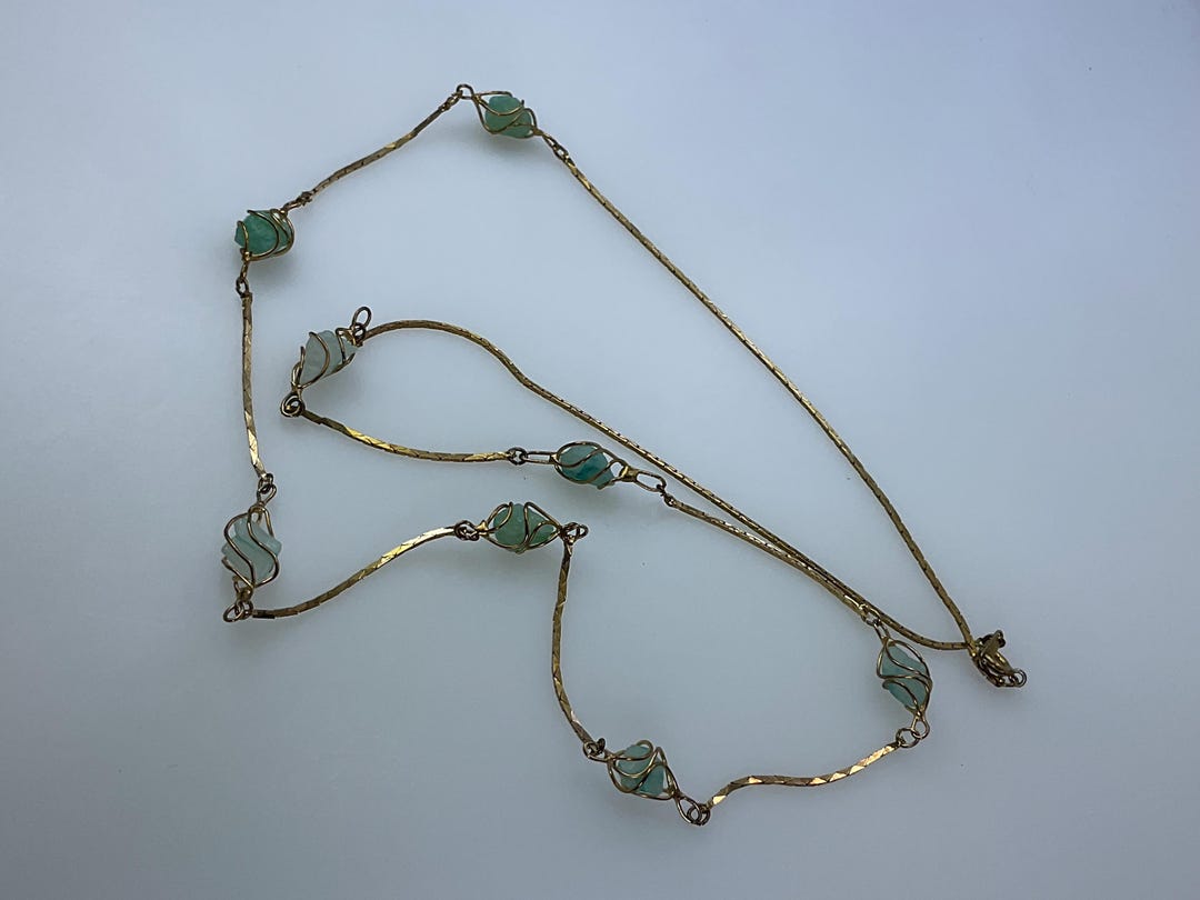 Vintage 28” Necklace Gold Toned Chain With Caged Green Stones Used - Etsy
