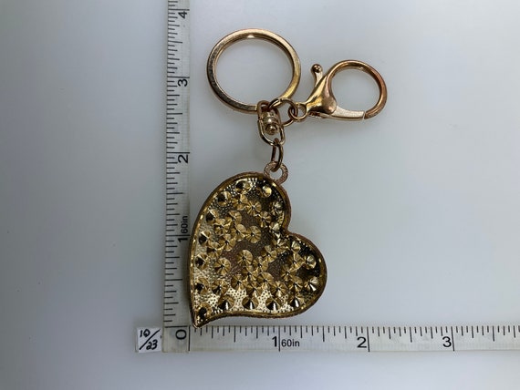 Vintage Keychain Gold Toned Textured Heart With Clear… - Gem