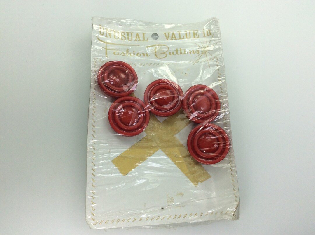 Vintage Fashion Buttons Round Red in Pack of Five Old Stock - Etsy