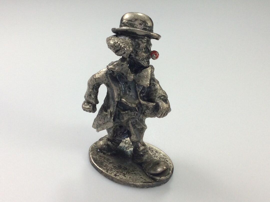 Vintage Pewter Figurine Clown Lifting Coat With Big Bow Tie New Old ...