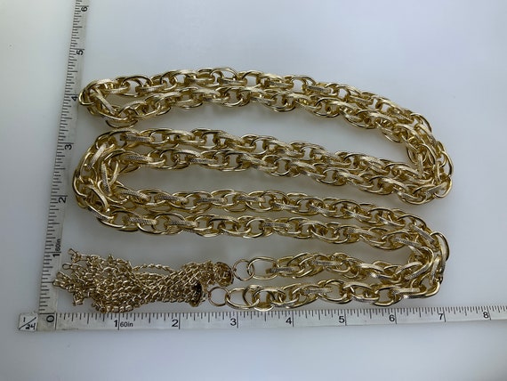 Vintage 44” Belt Gold Toned Chain With Textured Oval … - Gem