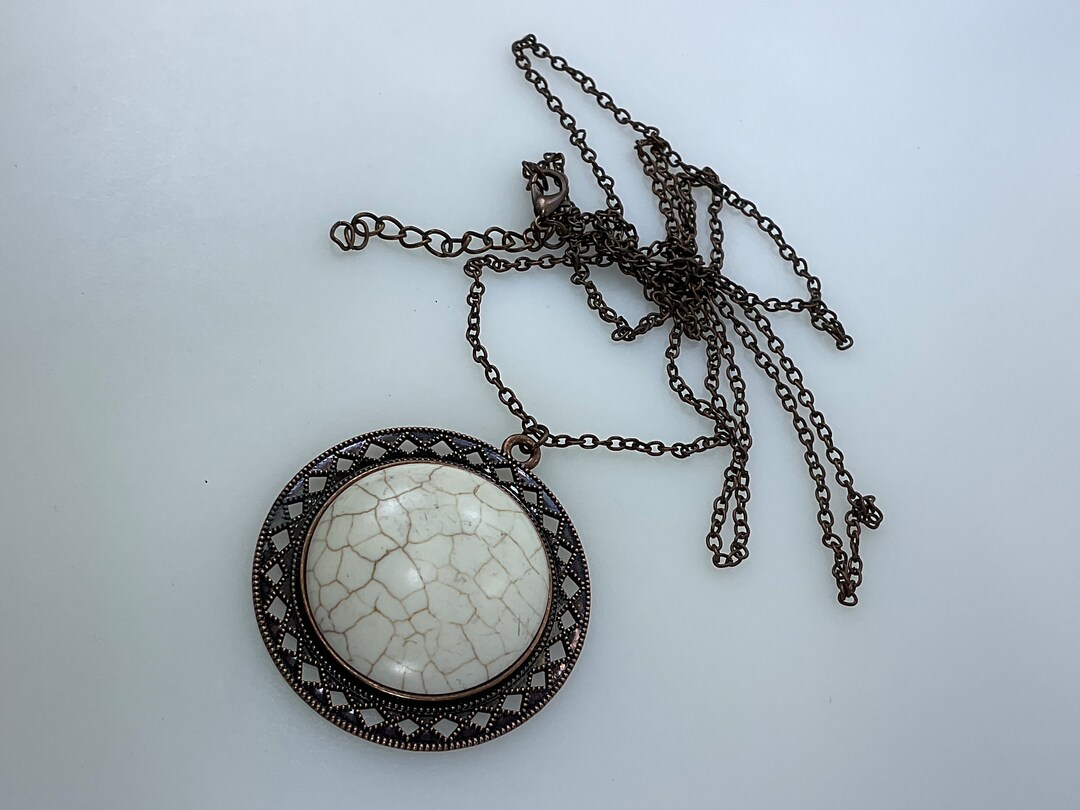 Vintage 3841 Necklace Bronze Toned Round With White Stone Used - Etsy