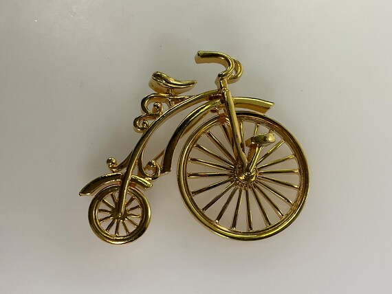 Vintage Pin Brooch Gold Toned Big Wheel Bicycle Design Used - Etsy
