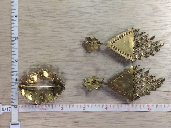 Vintage Old Victorian Era Gold Toned Hand Set Glass S… - Gem