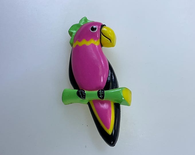 Vintage Pin Brooch Parrot Pink Green Black Yellow Used - Etsy