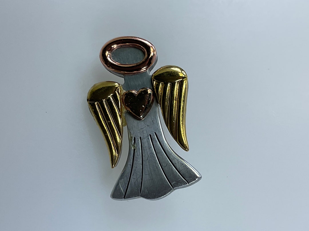 Vintage Avon Pin Brooch Tri Toned Angel With Heart Used - Etsy