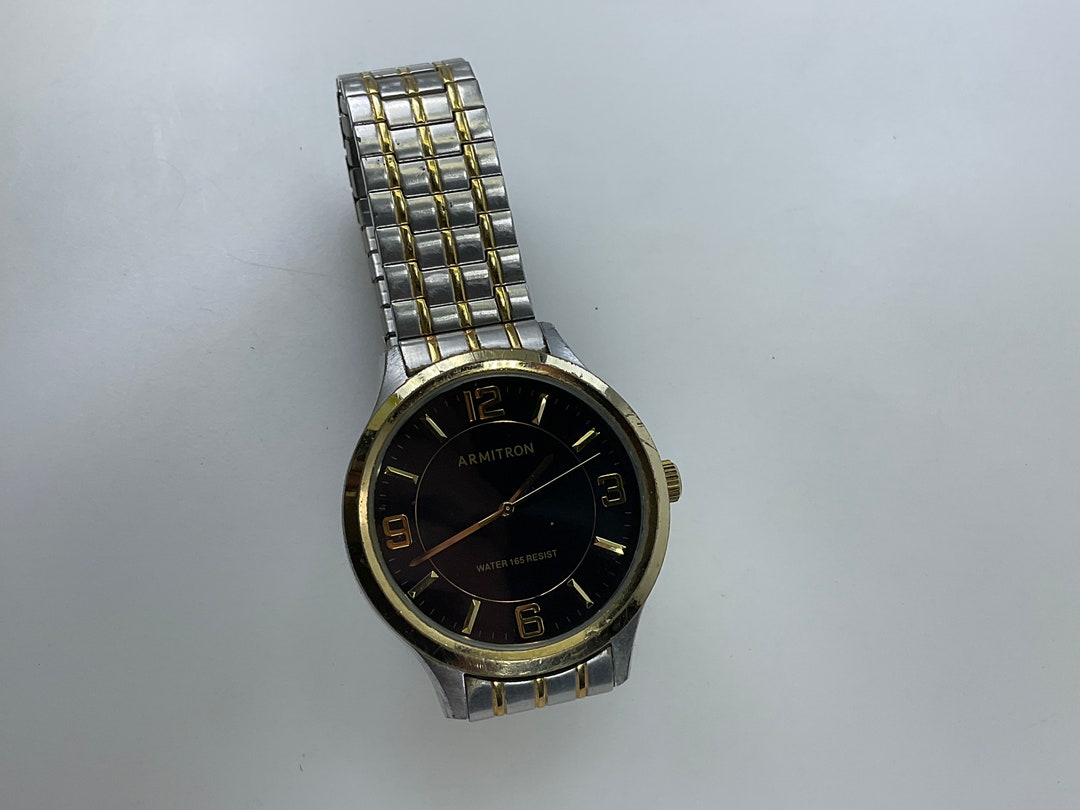 Vintage Armitron Mens Watch Gold Silver Toned Black Face Working ...