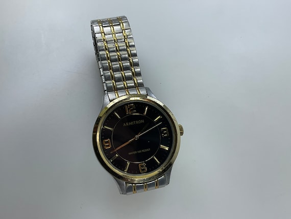 Vintage Armitron Mens Watch Gold Silver Toned Black F… - Gem