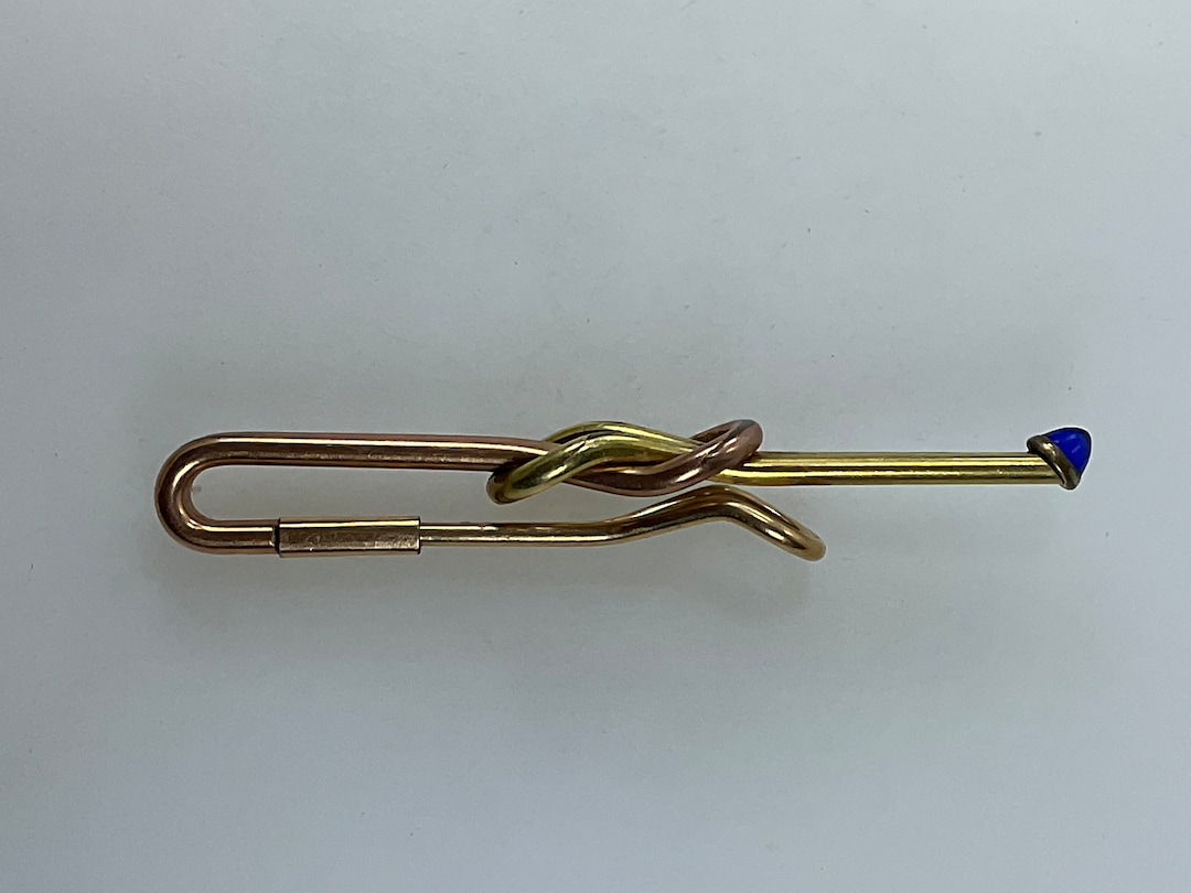 Vintage Tie Bar Gold Toned Knot Design With Blue Rhinestone Used - Etsy