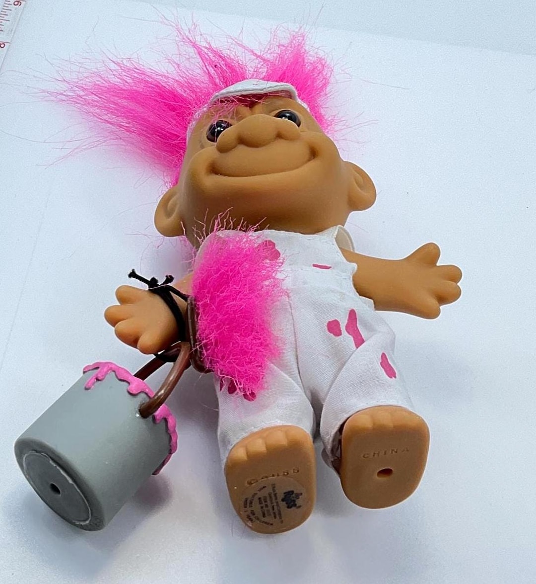 Vintage Russ Painter Troll With Neon Pink Hair, Bucket, Brush and Paint ...