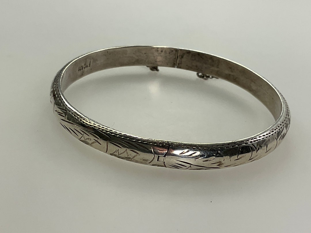 Vintage 8” Bracelet Sterling Silver 925 Hinged Chained With Diamond Cut ...