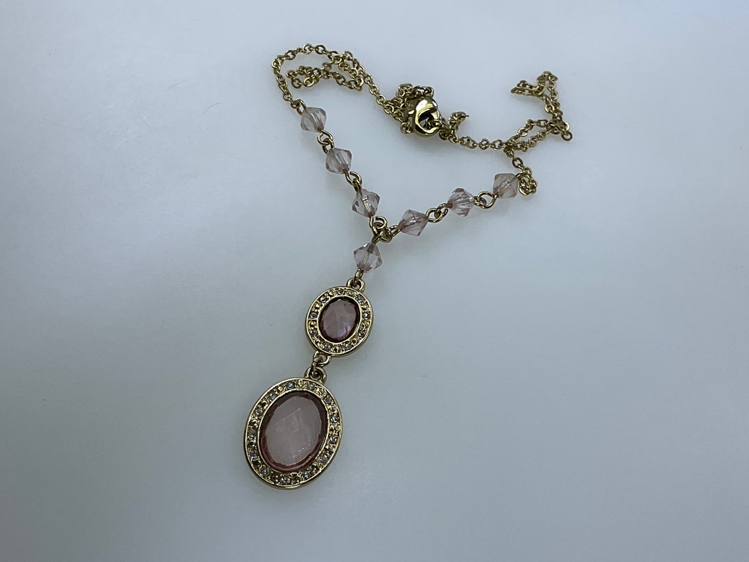 Vintage Avon 16” Necklace Gold Toned With Rhinestones and Beads Pink ...