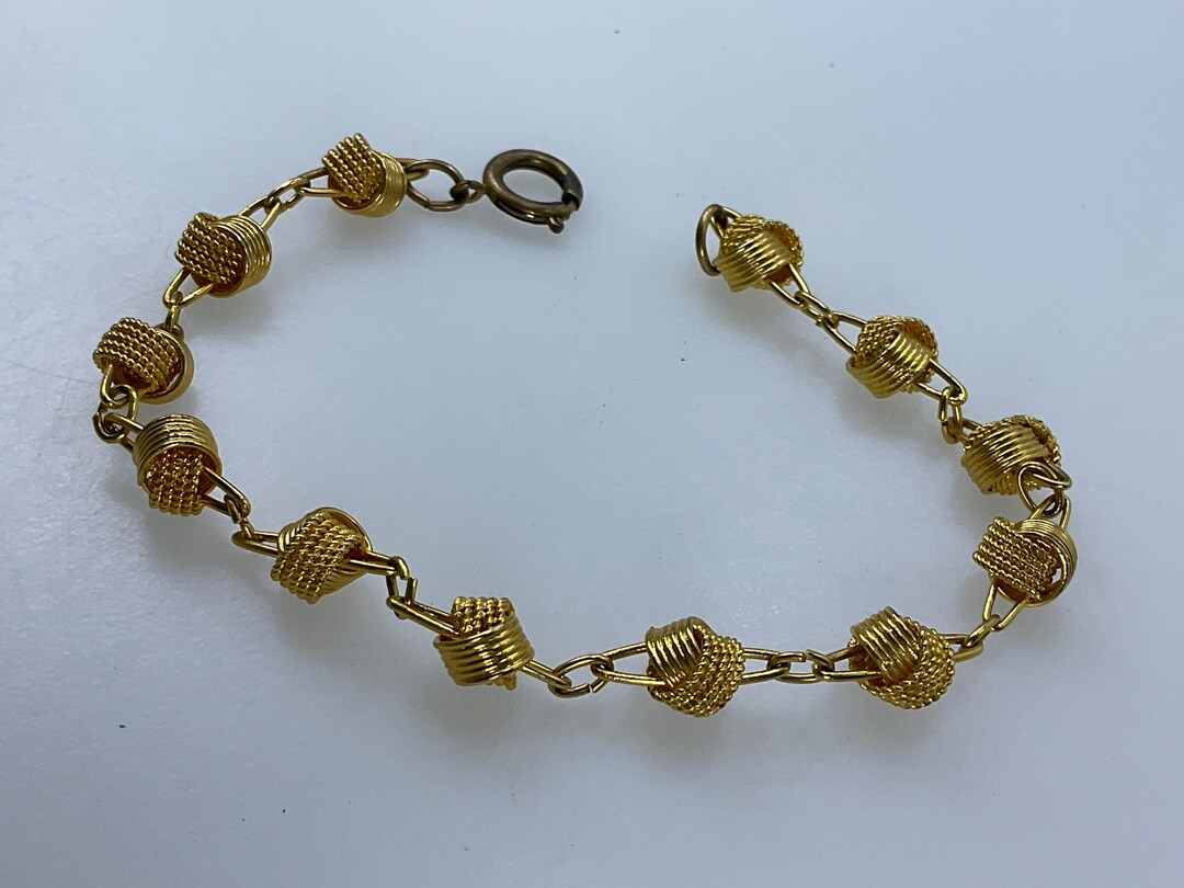 Vintage 8” Bracelet Gold Toned Chain With Knot Beads Used - Etsy