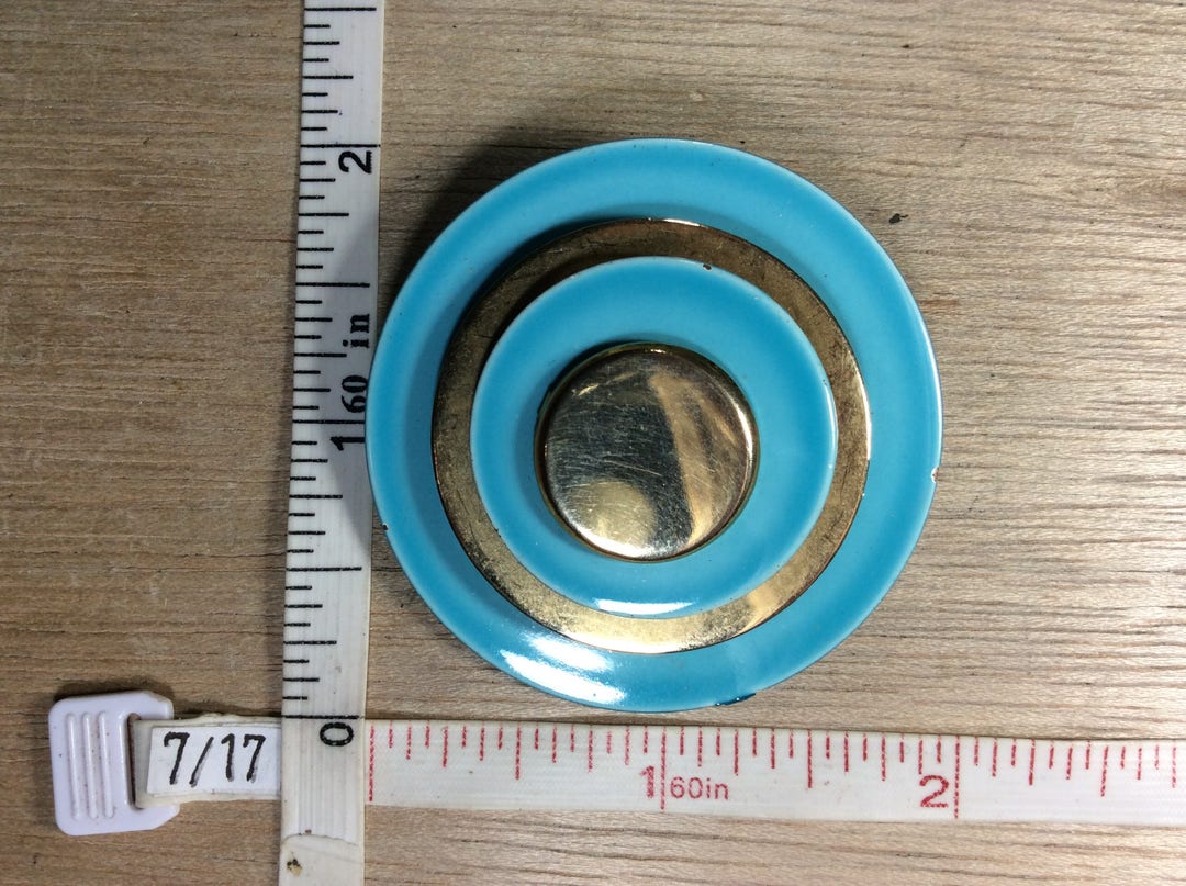 Vintage Silver Toned Blue Enamel Circle Pin Brooch Some Chipping Used ...