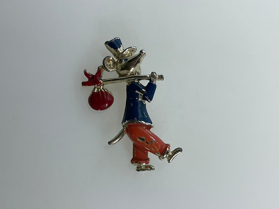 Vintage Pin Brooch Silver Toned Hobo Mouse Design With Blue Red Orange ...