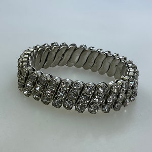 Vintage 7 Bracelet Silver Toned Stretch Design With Clear Rhinestones ...